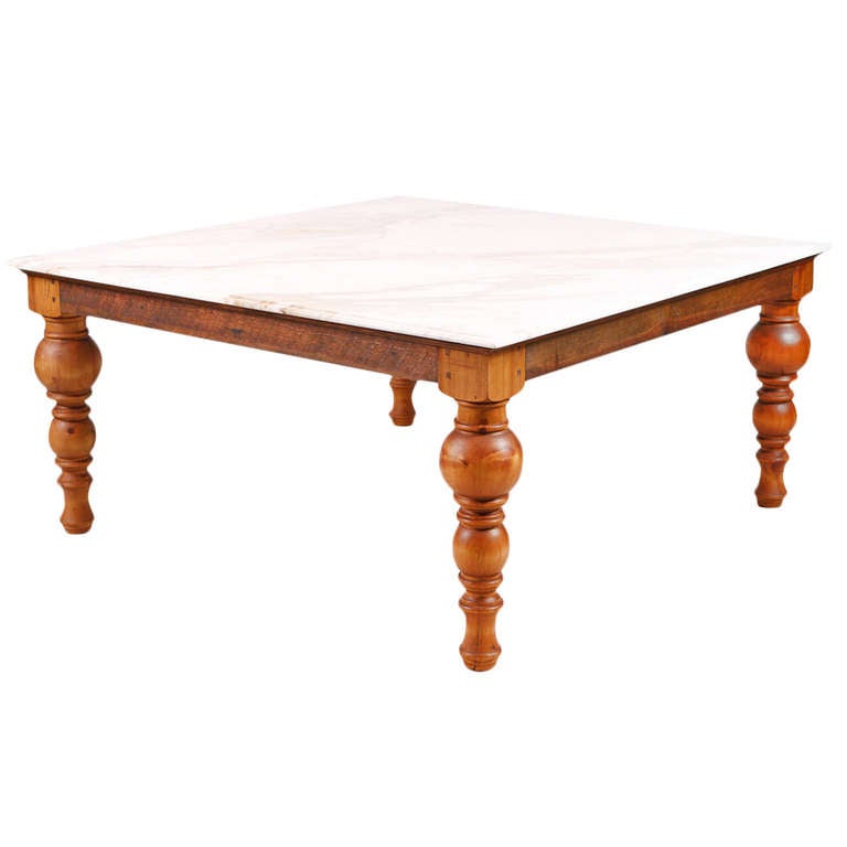 Vintage Pine Farmhouse Table Base without Marble Top For Sale at 1stDibs