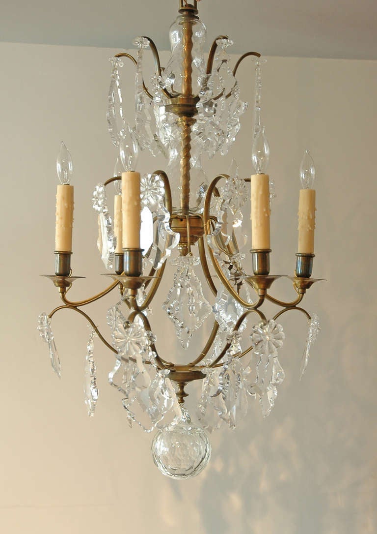 Swedish Six-Light Chandelier with Cut Crystal Leaf Shaped Prisms, circa ...