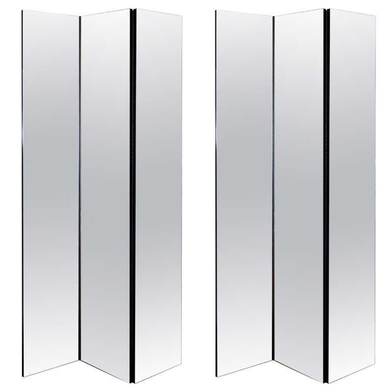 Pair of Mirrored and Lacquered Folding Screens at 1stDibs