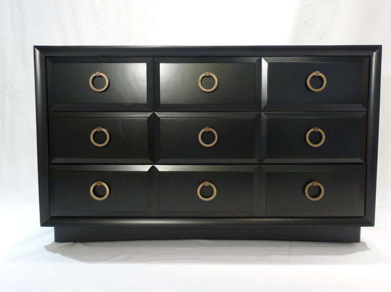 T.H. Robsjohn-Gibbings Black Lacquered 5-Drawer Chest at 1stDibs