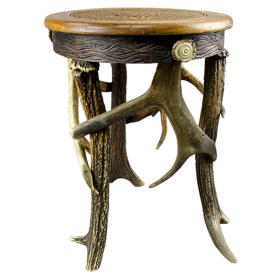 Antique Black Forest Rustic Antler Stool Ca. 1900 at 1stDibs