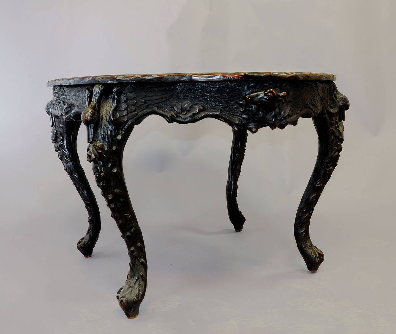 Black Forest Rustic Carved Table with Four Chairs at 1stDibs