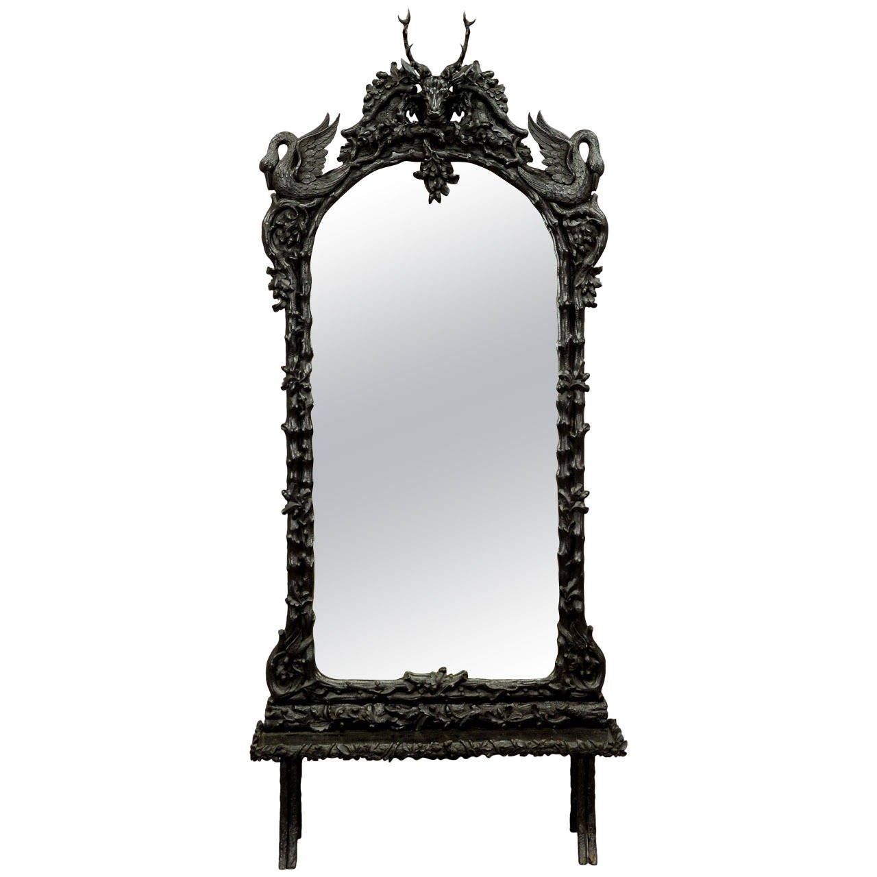 Black Forest Carved Wood Hall Mirror with Stag Head, 1890 at 1stDibs ...