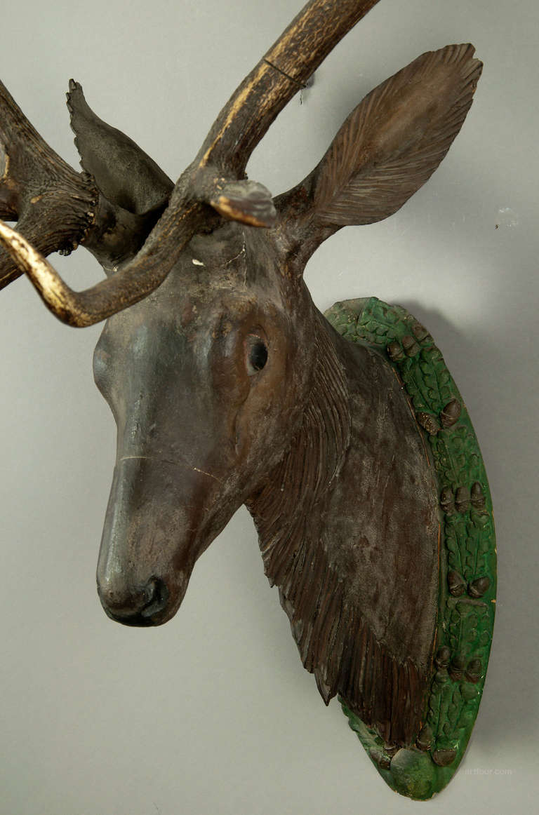 Antique Black Forest, Carved Wood Stag Head at 1stDibs | antique deer ...