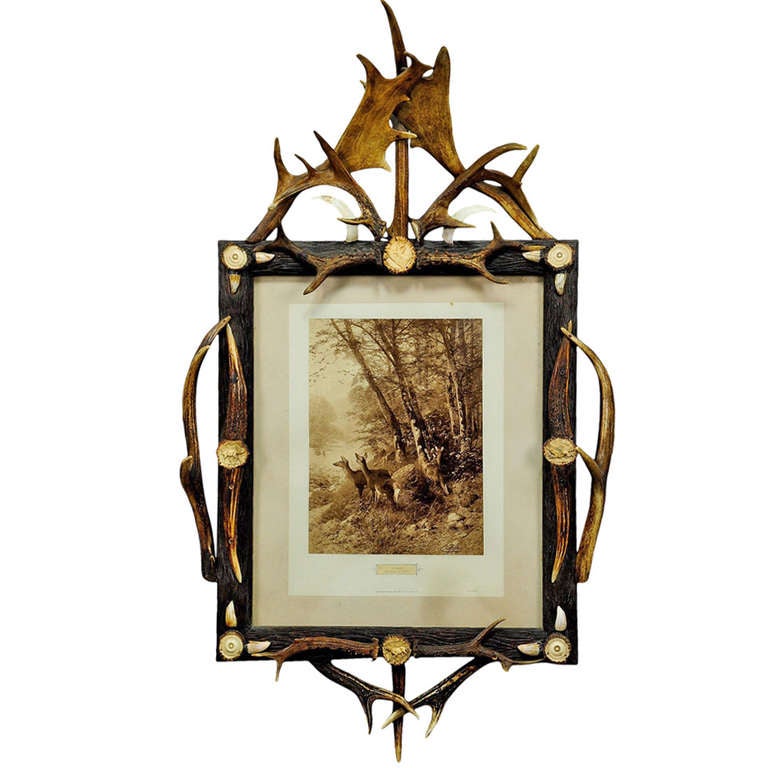 black forest antler picture frame with deer print ca. 1900 at 1stDibs ...