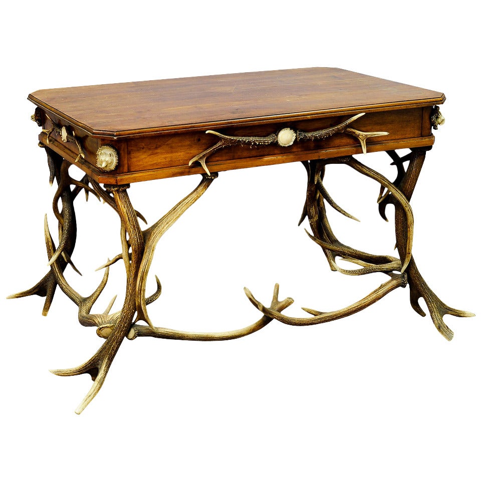 19th c. black forest antler table or desk at 1stDibs