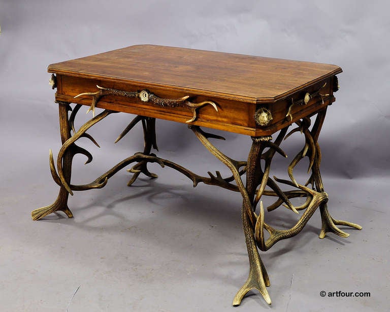 19th c. black forest antler table or desk at 1stDibs