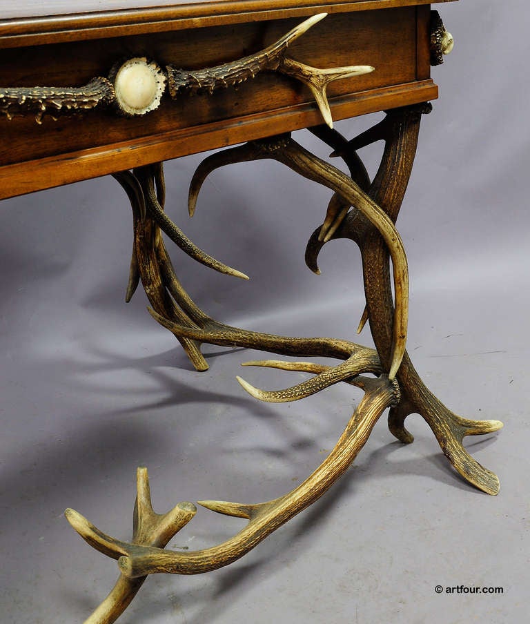 19th c. black forest antler table or desk at 1stDibs