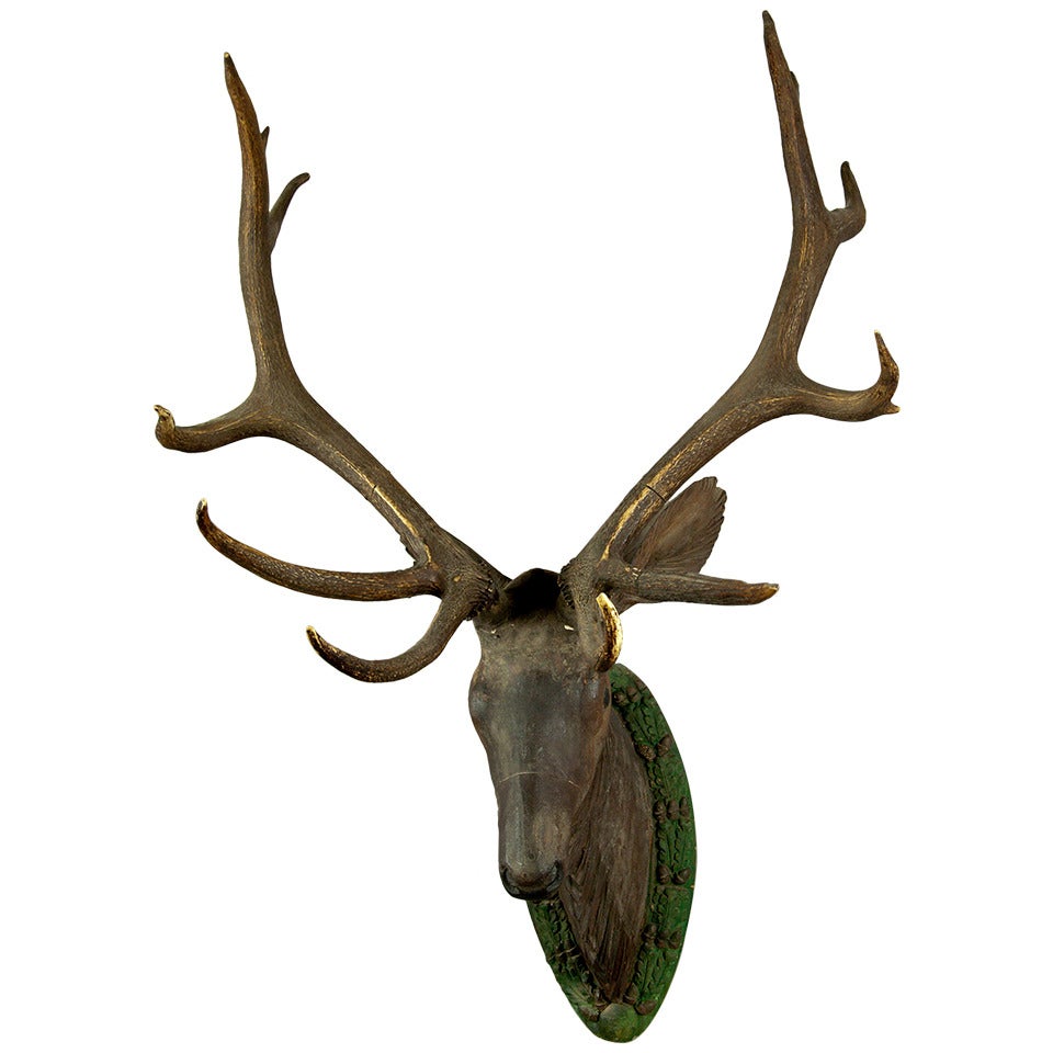 Antique Black Forest, Carved Wood Stag Head at 1stDibs | antique deer ...