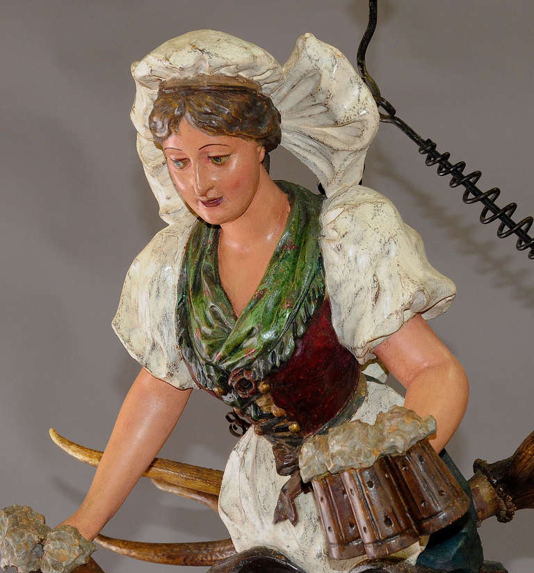 Vintage Carved Wood Beer Waitress Lusterweibchen at 1stDibs