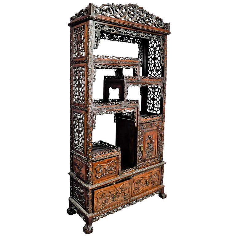 Large Carved Chinese Bookcase Ca. 1900 at 1stDibs