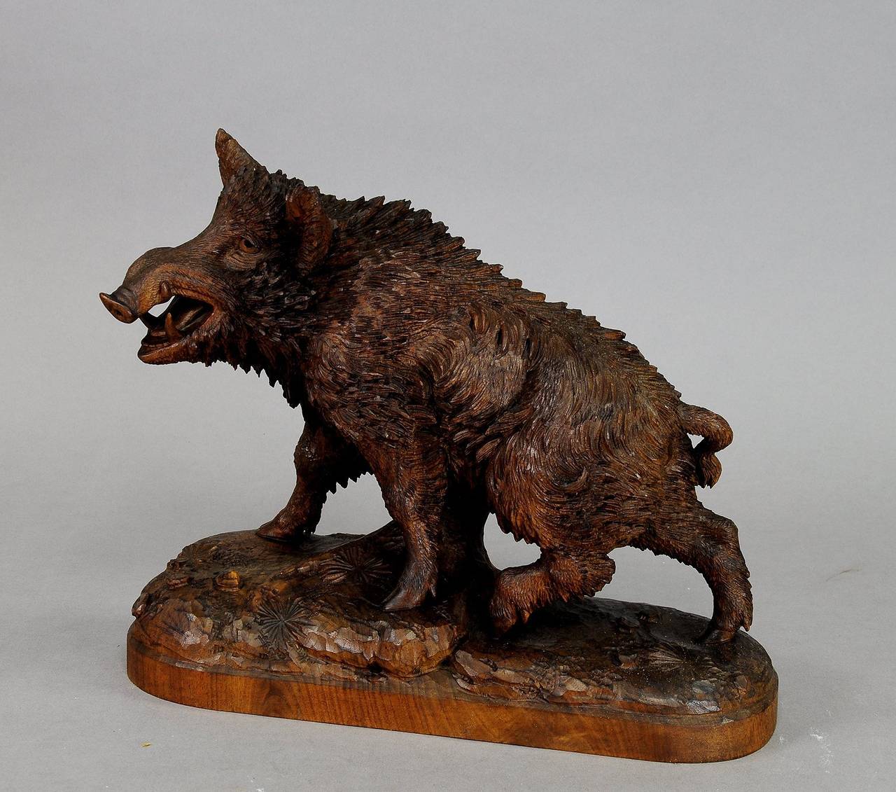 great black forest carved wood wild boar - in the manner of peter burri ...