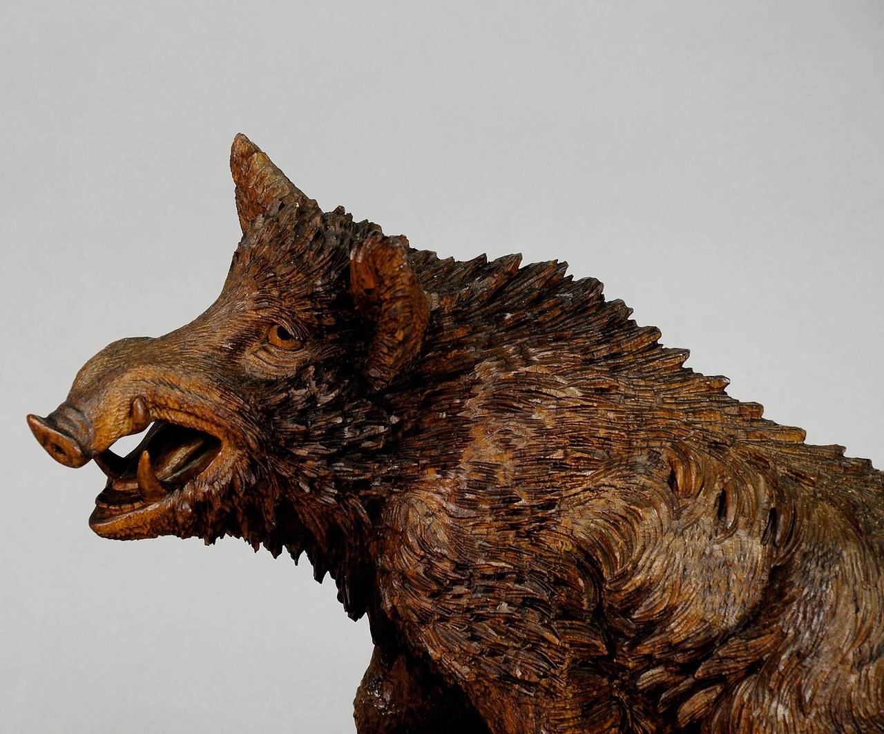great black forest carved wood wild boar - in the manner of peter burri ...
