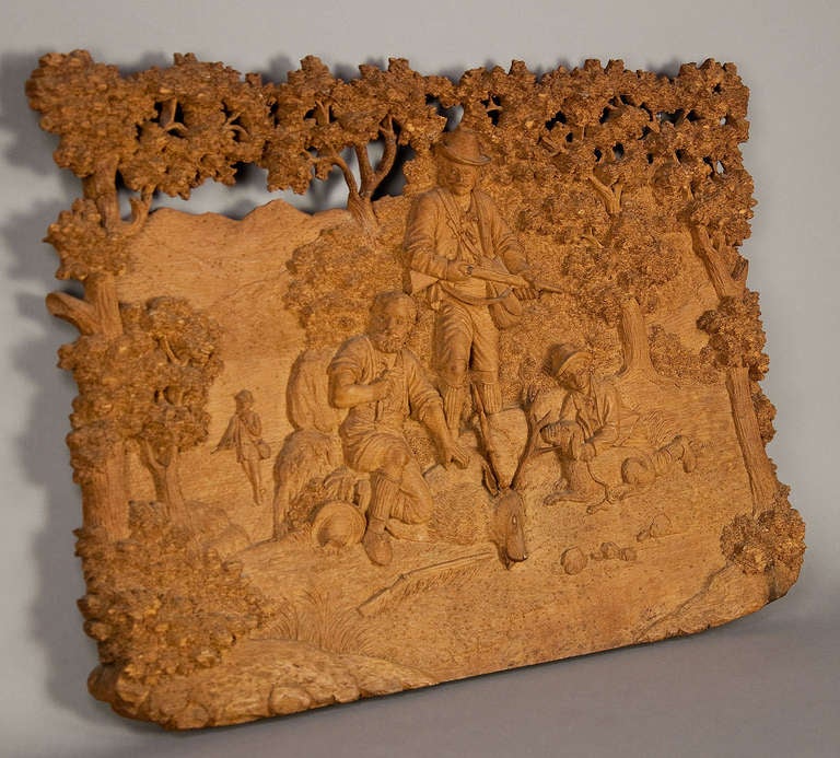 Pair of Fine Carved Wood Hunting Wall Plaques circa 1910 at 1stDibs