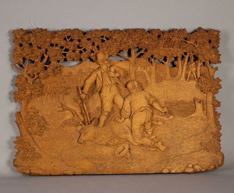 Pair of Fine Carved Wood Hunting Wall Plaques circa 1910 at 1stDibs