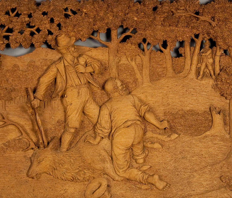 Pair of Fine Carved Wood Hunting Wall Plaques circa 1910 at 1stDibs