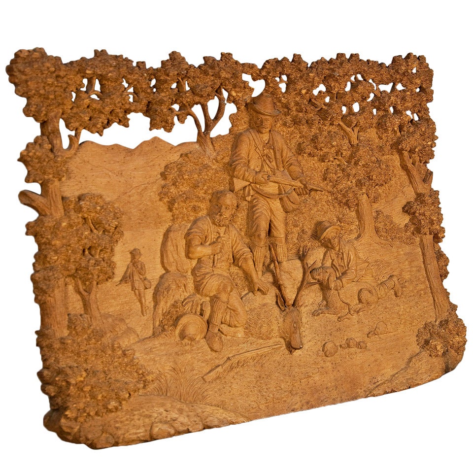 Pair of Fine Carved Wood Hunting Wall Plaques circa 1910 at 1stDibs