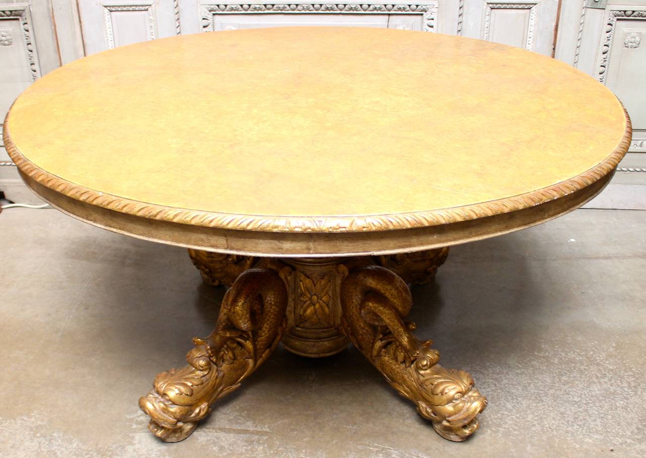 French Carved Wood Oval Table with Dauphin Legs in a Painted Finish For ...
