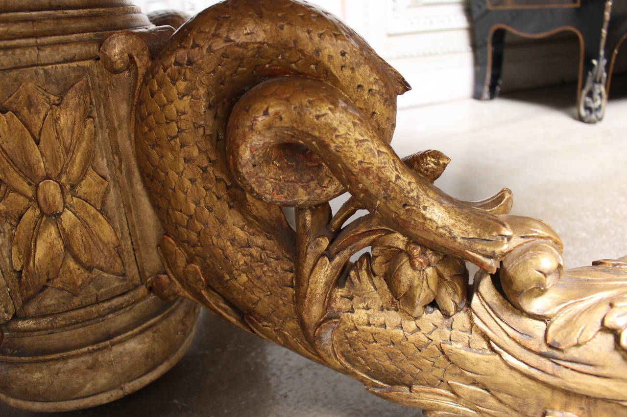 French Carved Wood Oval Table with Dauphin Legs in a Painted Finish For ...