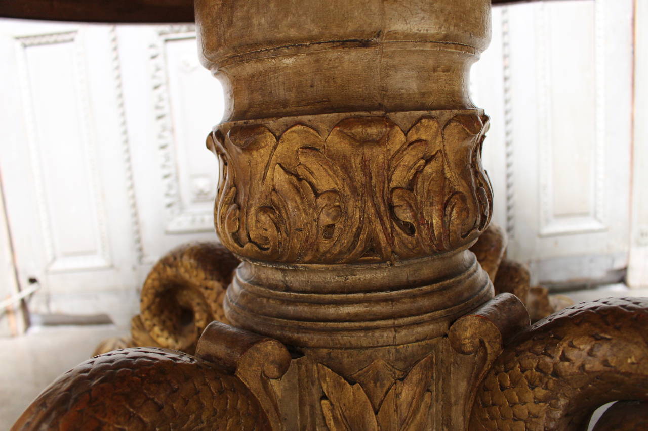 French Carved Wood Oval Table with Dauphin Legs in a Painted Finish For ...