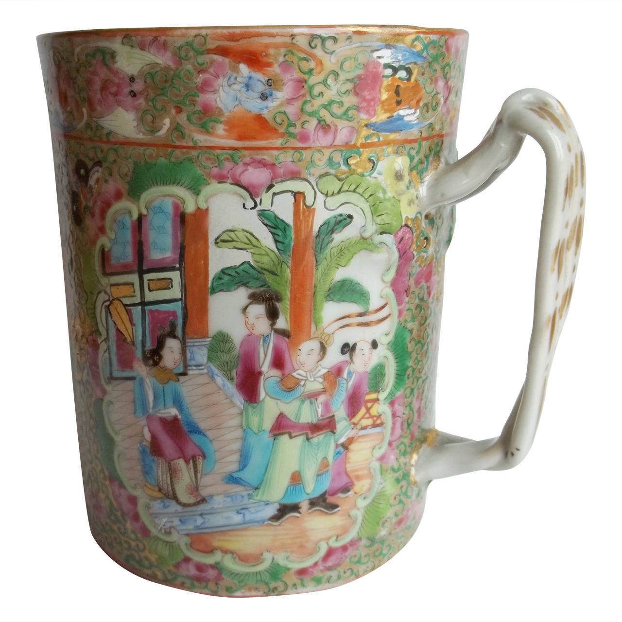 Large Chinese Porcelain Mug with Rose Medallion Decor, Qing 19th ...