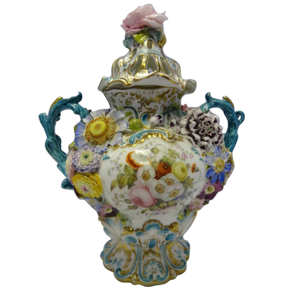 Coalport Porcelain Vase of New Poperee Raised Flowers at 1stDibs
