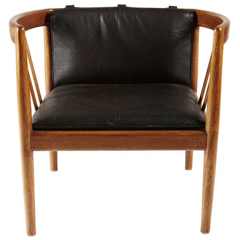 Illum Wikkelso Lounge Chair in Teak and Original Black Leather at 1stDibs