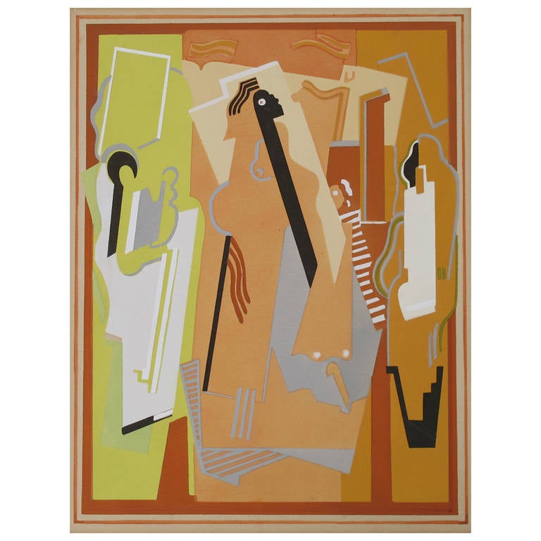Cubist Gouache Stencil by Albert Gleizes, "Composition à Trois Éléments ...