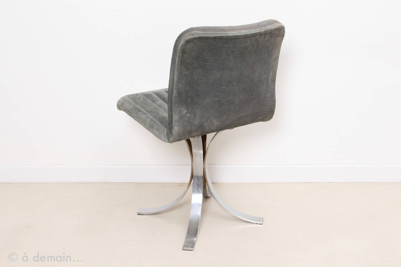 Four Blue Suede Chairs Designed by Osvaldo Borsani Edited by Tecno ...