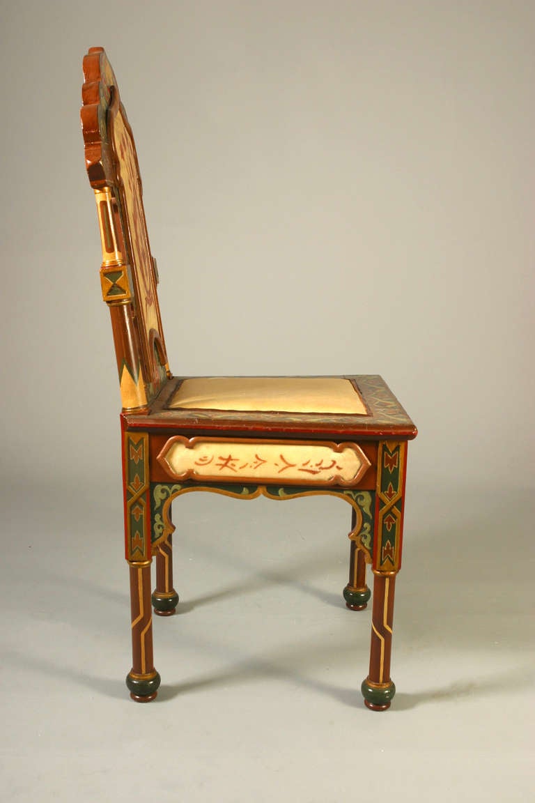 19th Century Rare Set of 6 Decorated Orientalist Chairs For Sale at 1stDibs