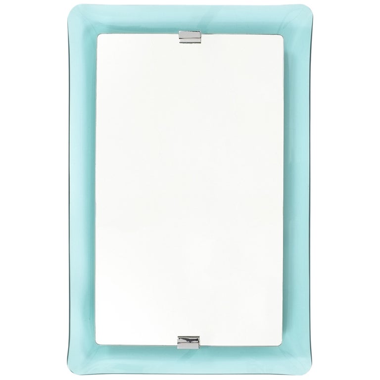 Wall Mirror Curved Blue Glass by Cristal Arte Glass Mid Century at 1stDibs