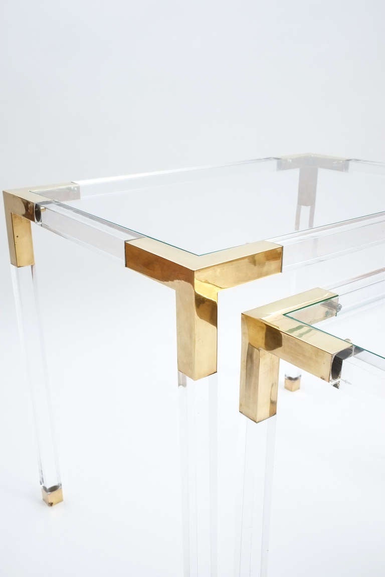 Set of Lucite and Brass Nesting Tables at 1stDibs