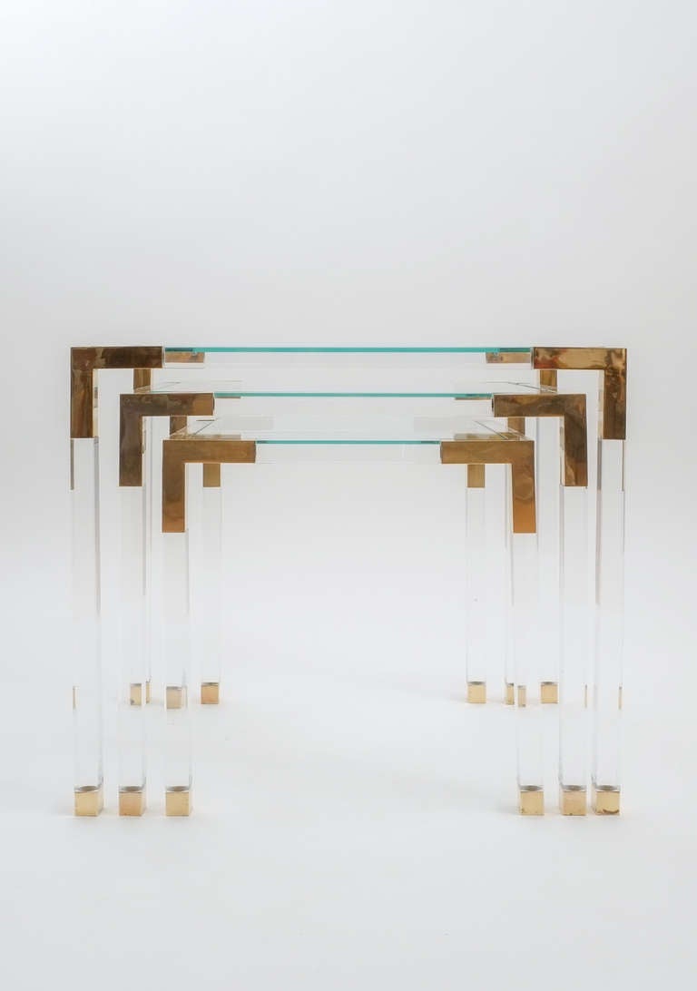 Set of Lucite and Brass Nesting Tables at 1stDibs