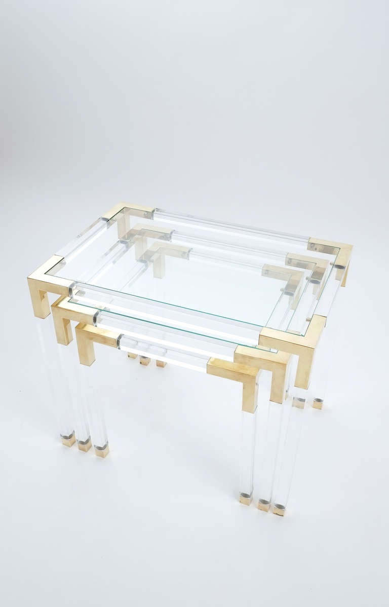 Set of Lucite and Brass Nesting Tables at 1stDibs