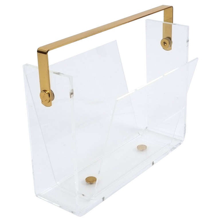 Lucite and Brass Magazine Rack, circa 1970 at 1stDibs