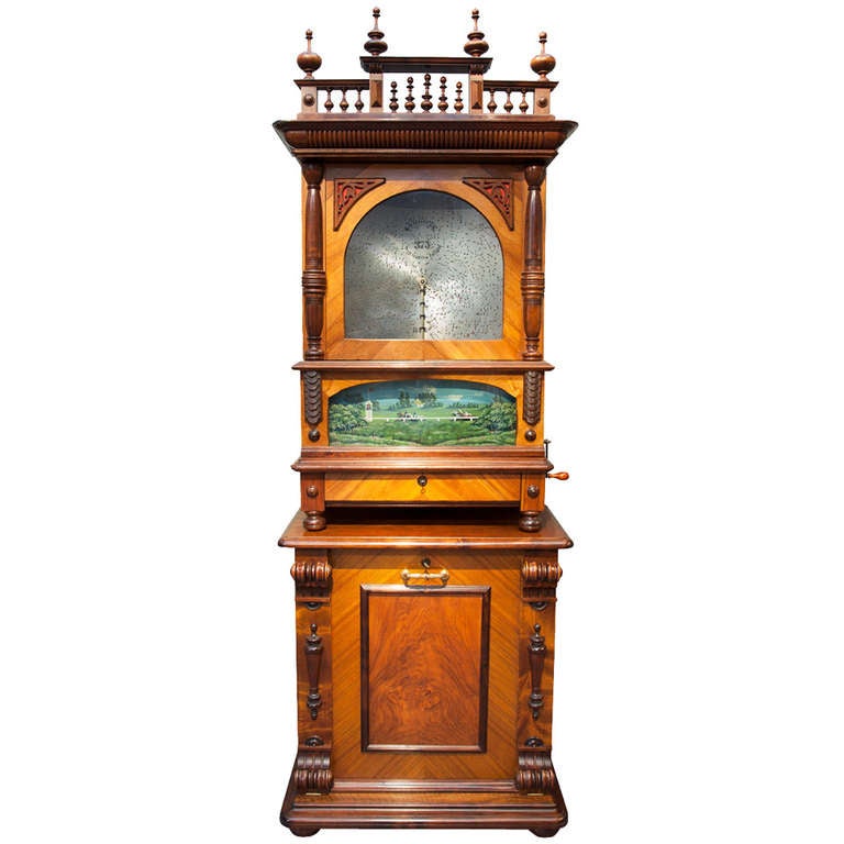 A very rare animated German walnut standing disc music box, Kalliope ...