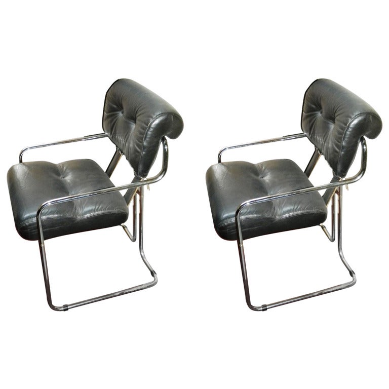 1970's Pair of Tucroma Chairs with Original Leather For Sale at 1stDibs