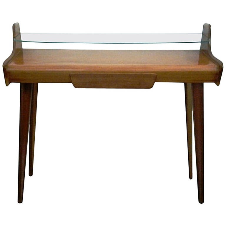 1950s Italian Console with a Glass Shelf For Sale at 1stDibs