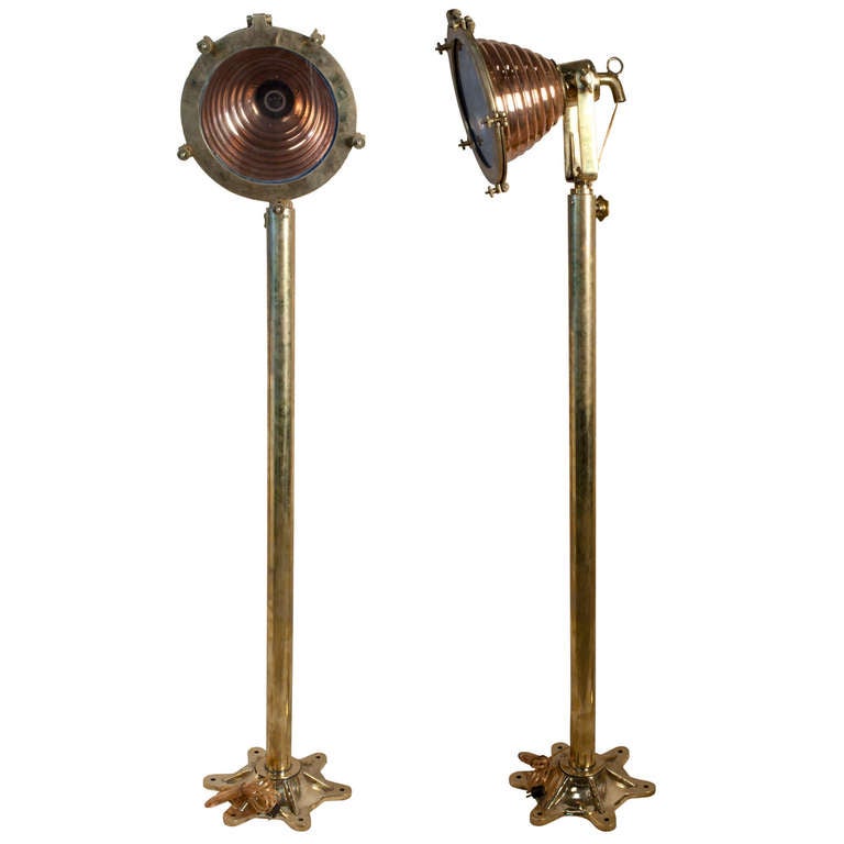 Nautical Antique Copper and Brass Ship's Deck Light at 1stDibs