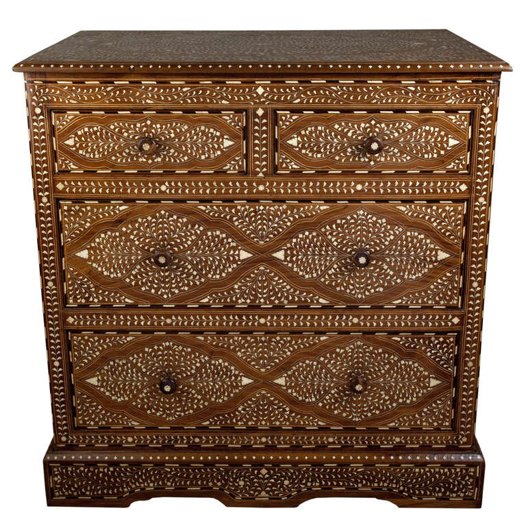 Indian teak inlay chest of drawers, C. 1960 at 1stDibs | bone inlay ...
