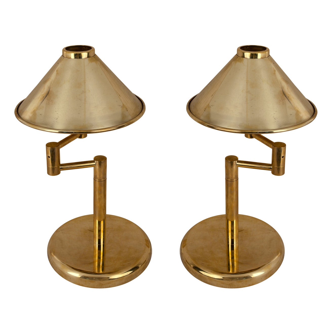 Pair of Nautical Brass Swing Arm Table Lamps from a Ship's Stateroom at 1stDibs