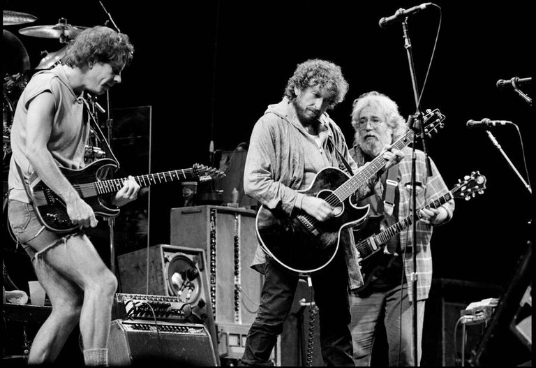Jay Blakesberg - Bob Weir, Bob Dylan, and Jerry Garcia, Oakland Stadium ...