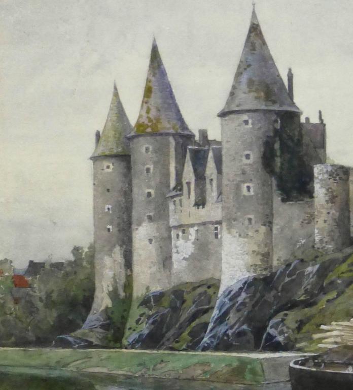 Unknown - French Watercolor - Waterfront Castle at 1stDibs