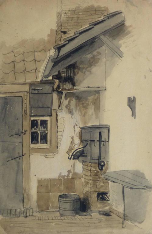 Unknown - Dutch Watercolor - Utrecht Alley at 1stDibs