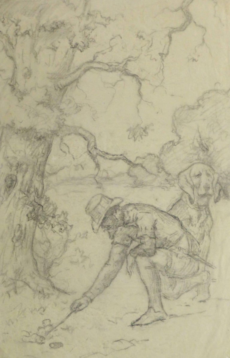 Jean-Baptiste Grancher - French Pencil Drawing - The Tracker For Sale ...
