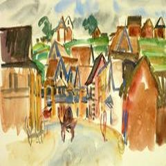 Jean Pascal - Vintage Gouache Landscape - Northern City, Painting For ...