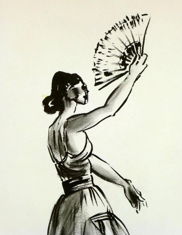 Unknown - Flamenco Dancer with Fan For Sale at 1stDibs