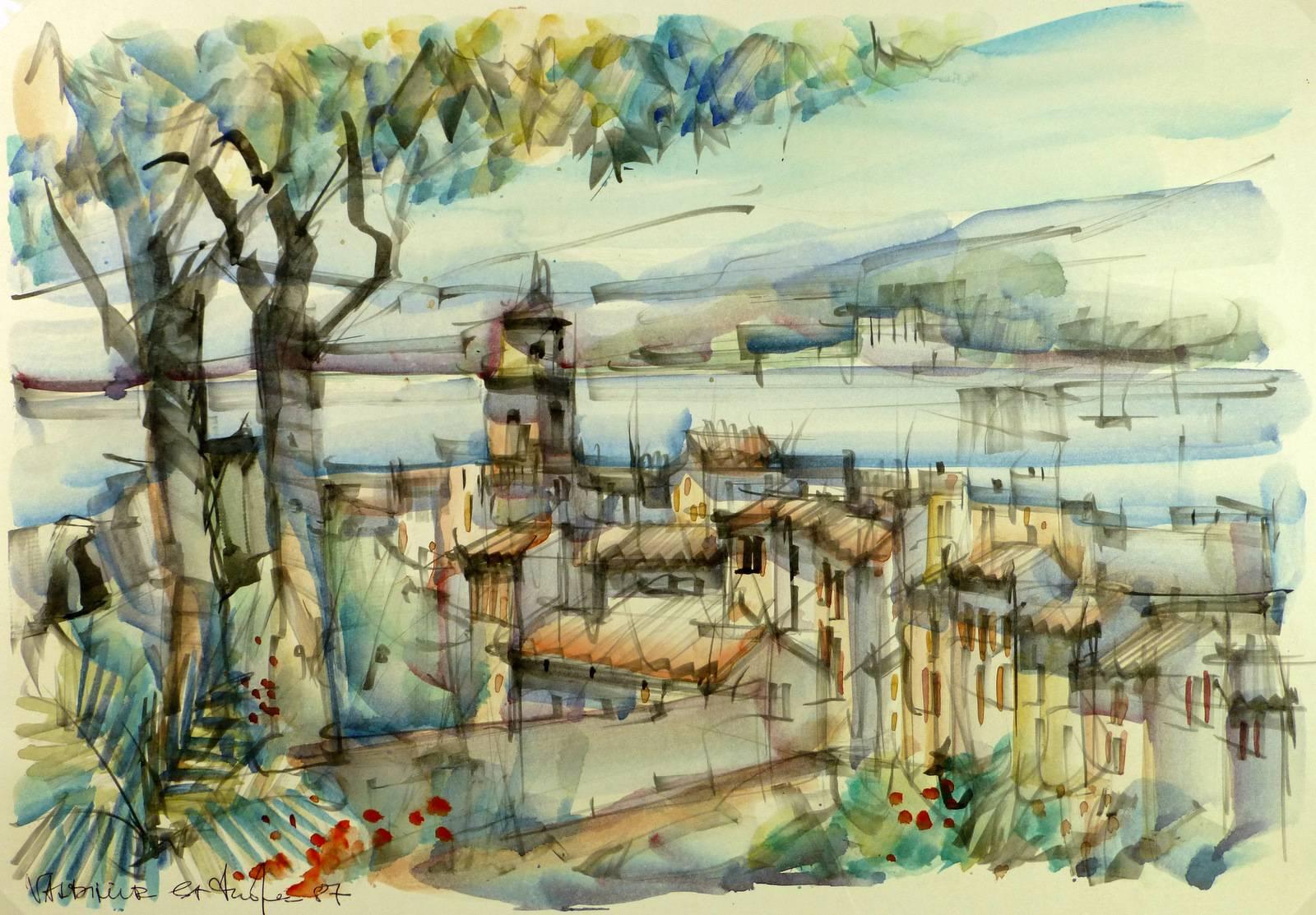Unknown - Antique Landscape Watercolor - Mill House Water Wheel For ...