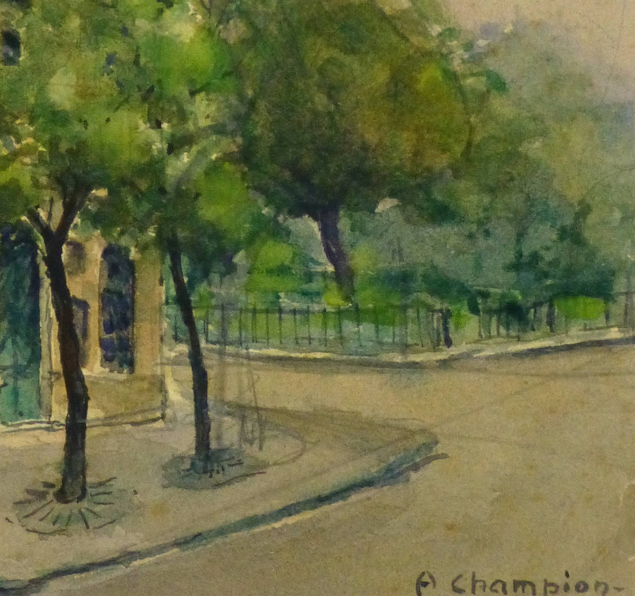 A. Champion - Vintage French watercolor Landscape - Paris Streets at ...