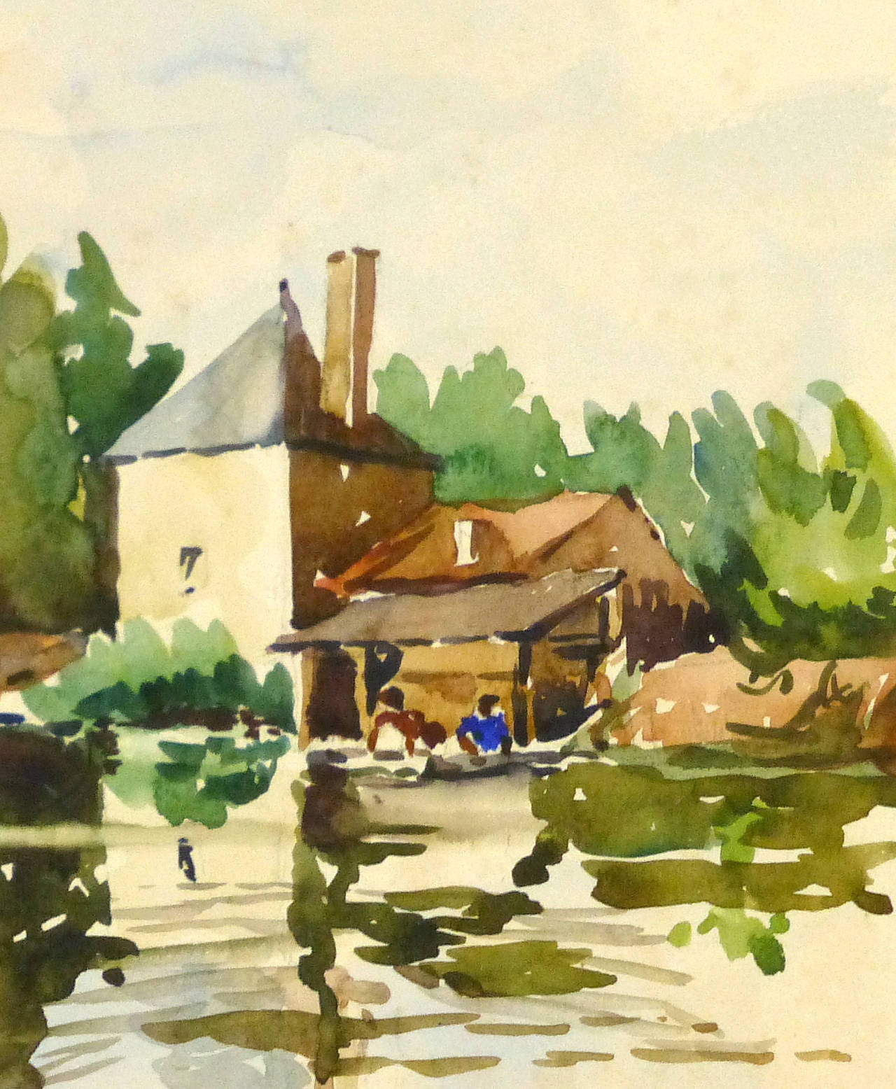 Unknown - Vintage French Watercolor Landscape - Reflections at 1stDibs